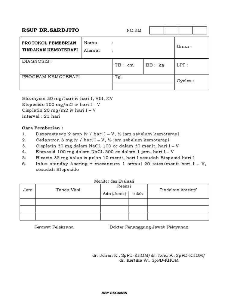 Rsup DR - Sardjito: Protokol Pemberian Tindakan Kemoterapi | PDF
