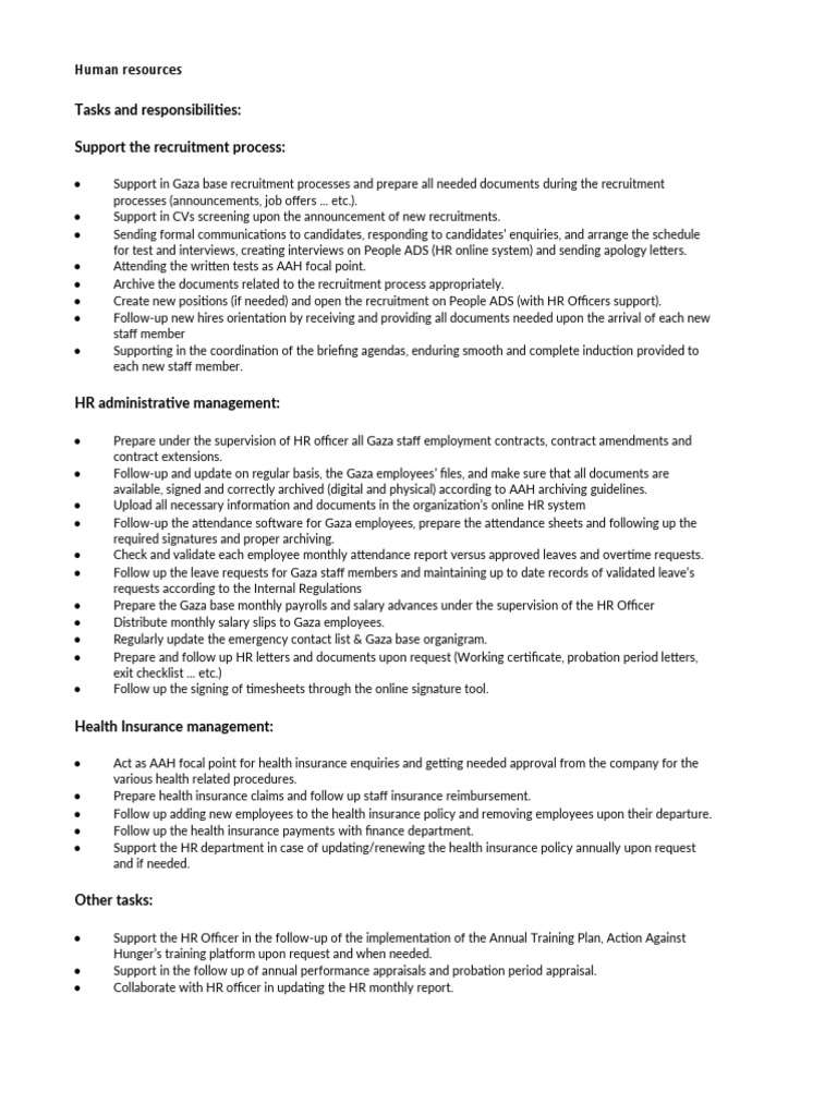 Human Resources Job Description | PDF | Recruitment | Human Resources