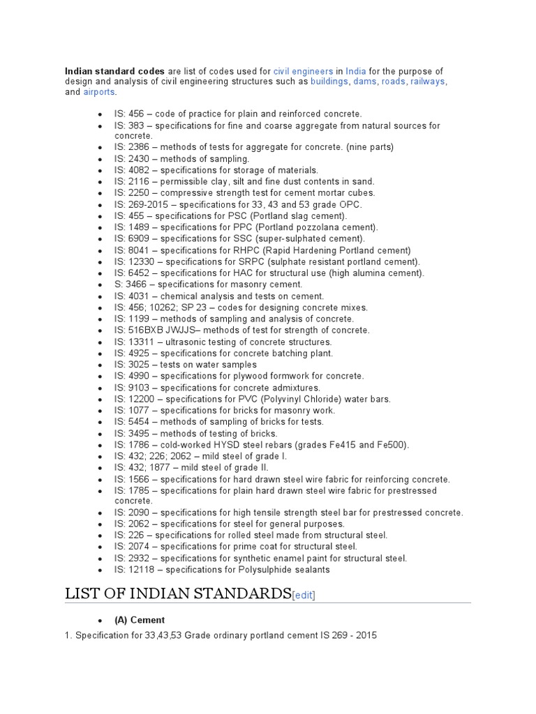 Indian Standard Codes | PDF | Concrete | Cement