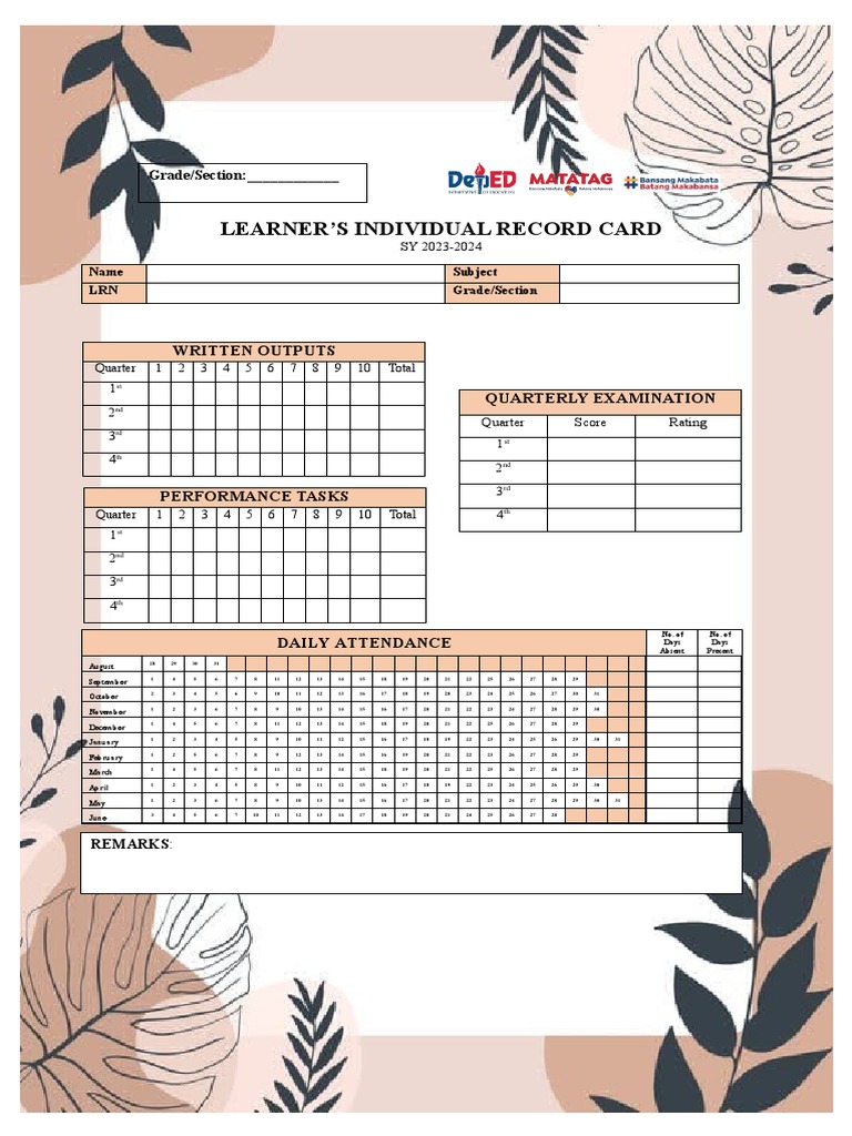 Learner's Individual Record Card | PDF