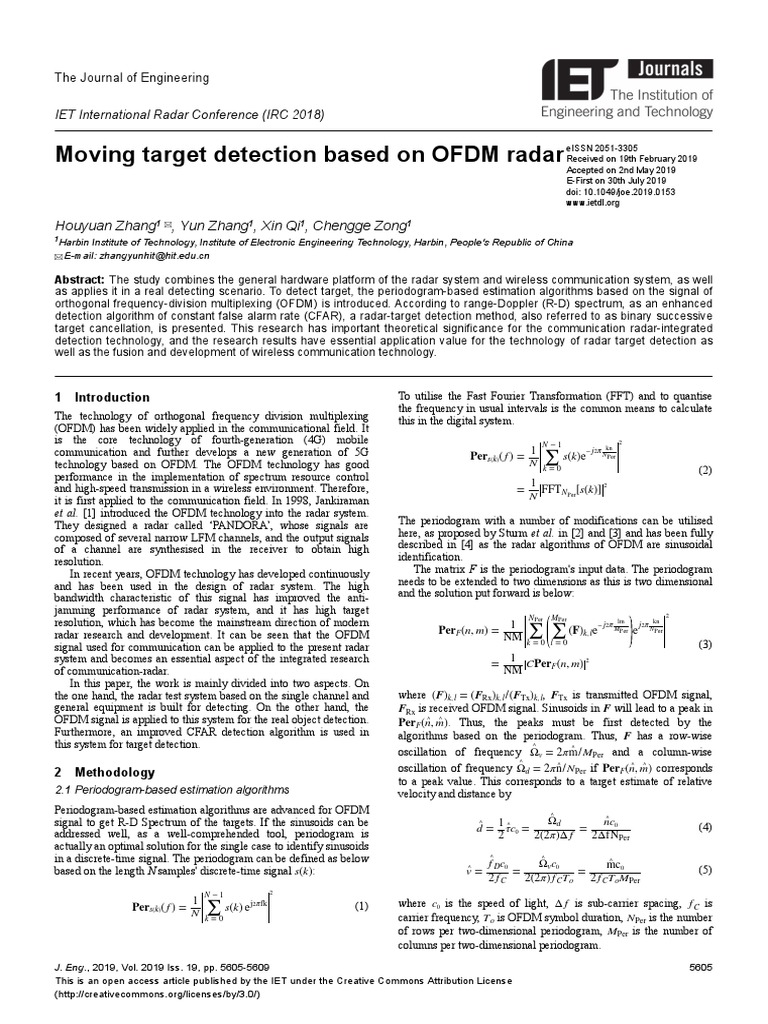 Moving Target Detection Based On Ofdm Radar Pdf Orthogonal