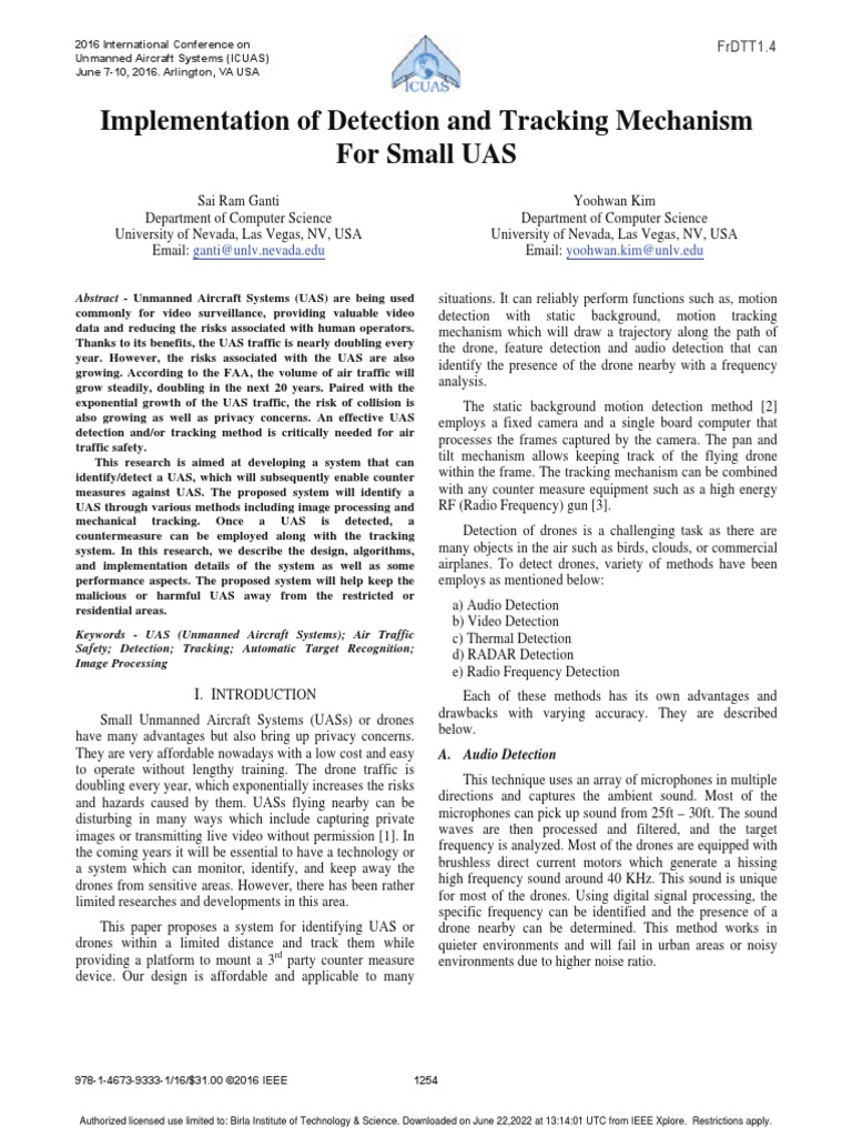 Implementation of Detection and Tracking Mechanism For Small UAS | PDF ...