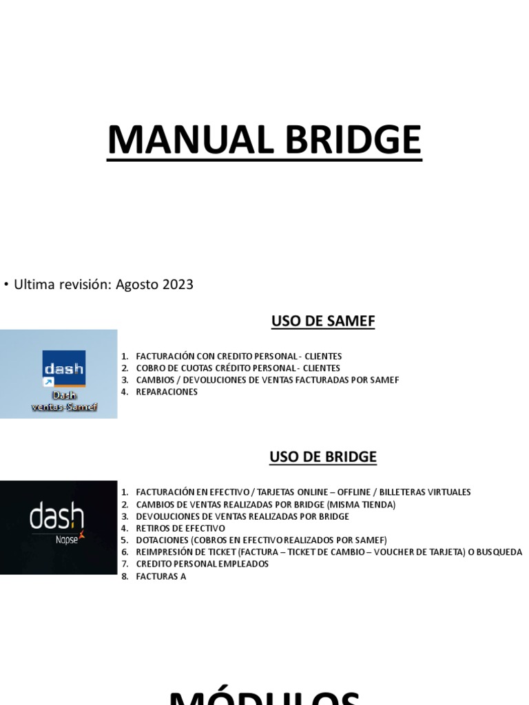 Manual de Uso de Bridge y SAMEF | PDF | Tarjeta de crédito | Industrias ...
