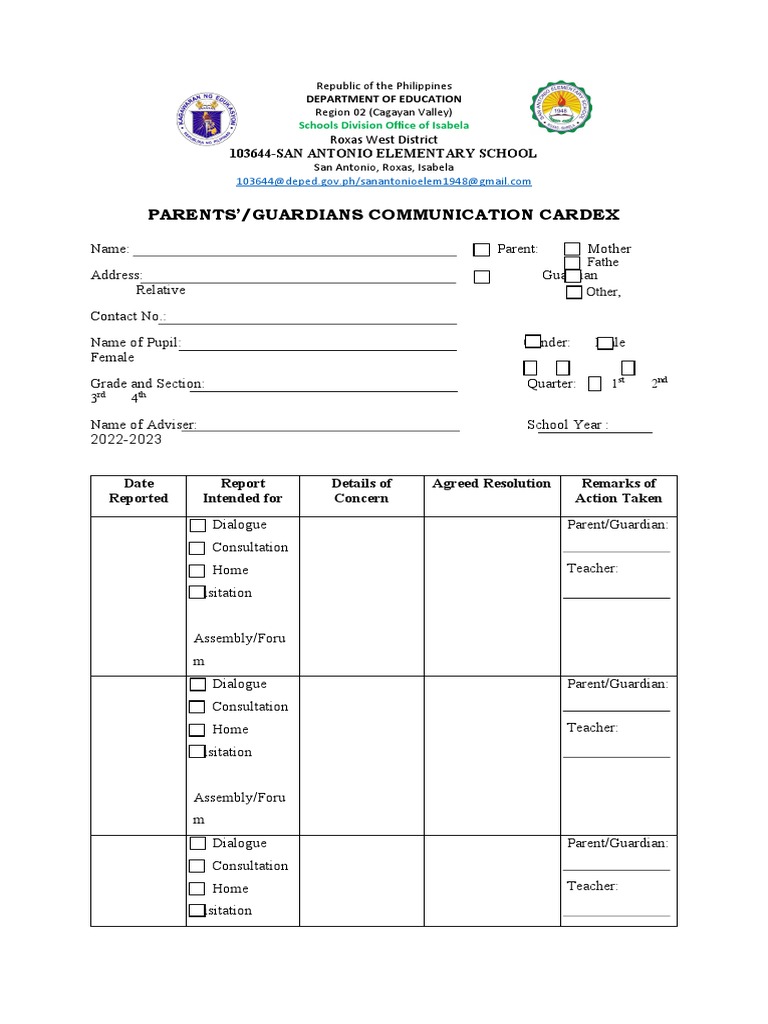 Parents Guardian Communication Cardex | PDF | Social Institutions