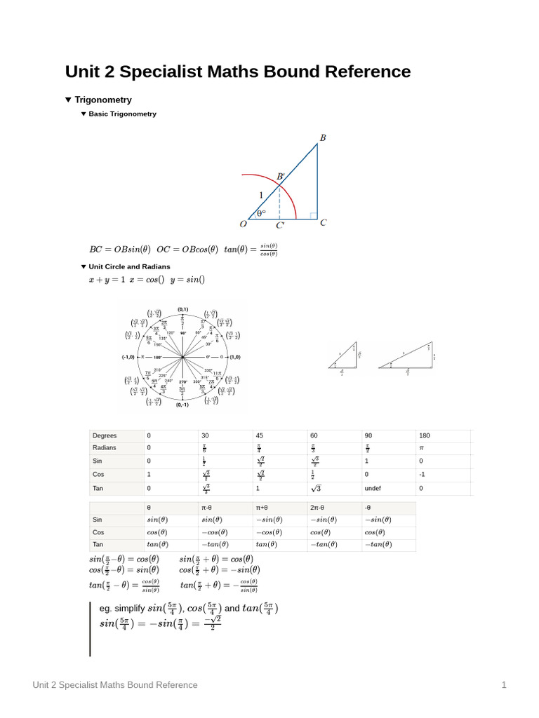 VCE Unit 2 Specialist Maths Bound Reference | PDF | Euclid | Algebraic Geometry