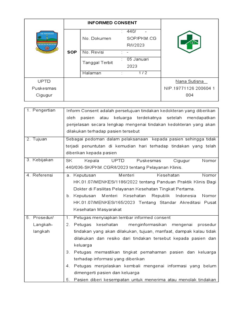 Sop Informed Consent 2023 | PDF