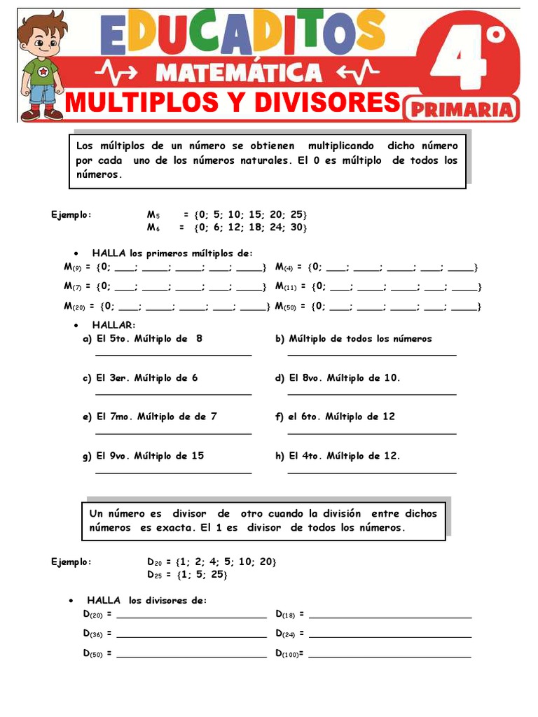 Multiplos y Divisores para Cuarto Grado de Primaria | PDF | Matemáticas ...