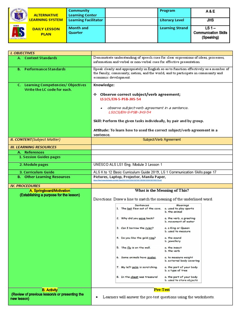 Subject-Verb Agreement Lesson Plan | PDF | Subject (Grammar ...