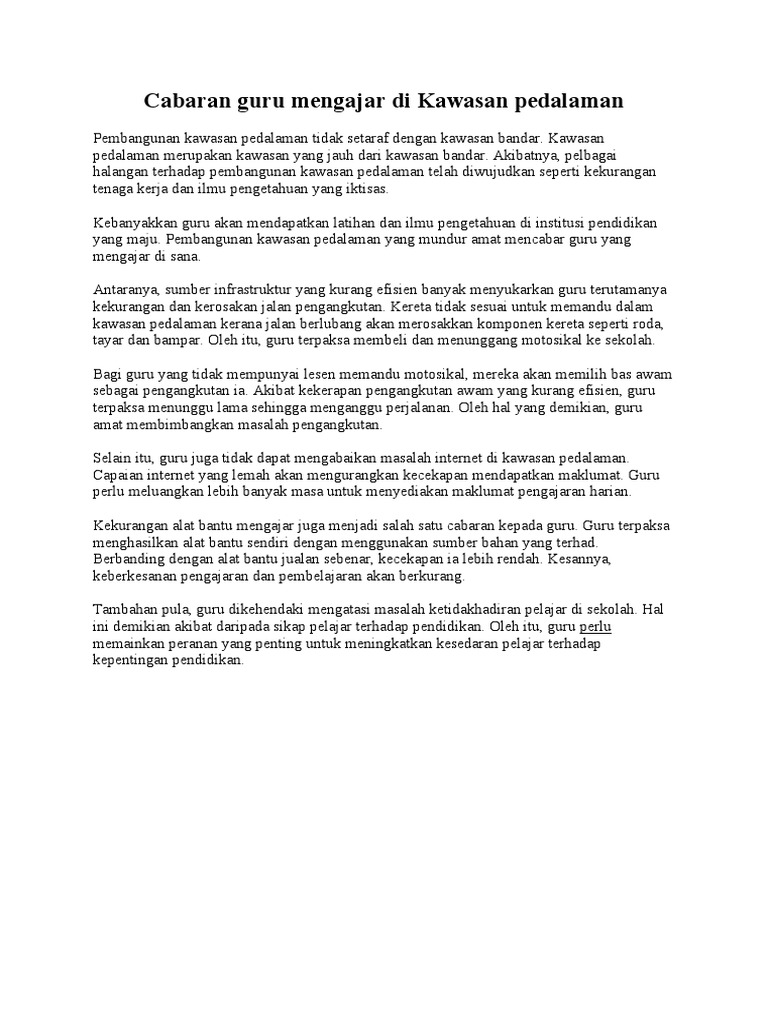 Cabaran Guru Mengajar Di Kawasan Pedalaman | PDF