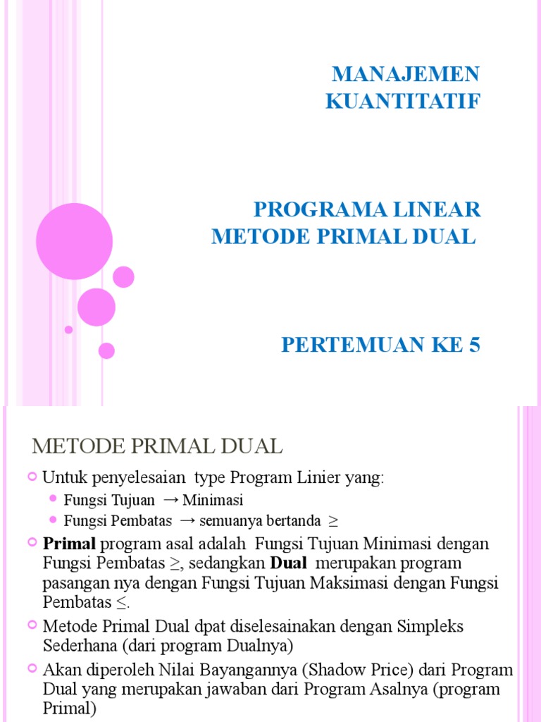 Pertemuan 5 Program Linear Metode Primal Dual | PDF