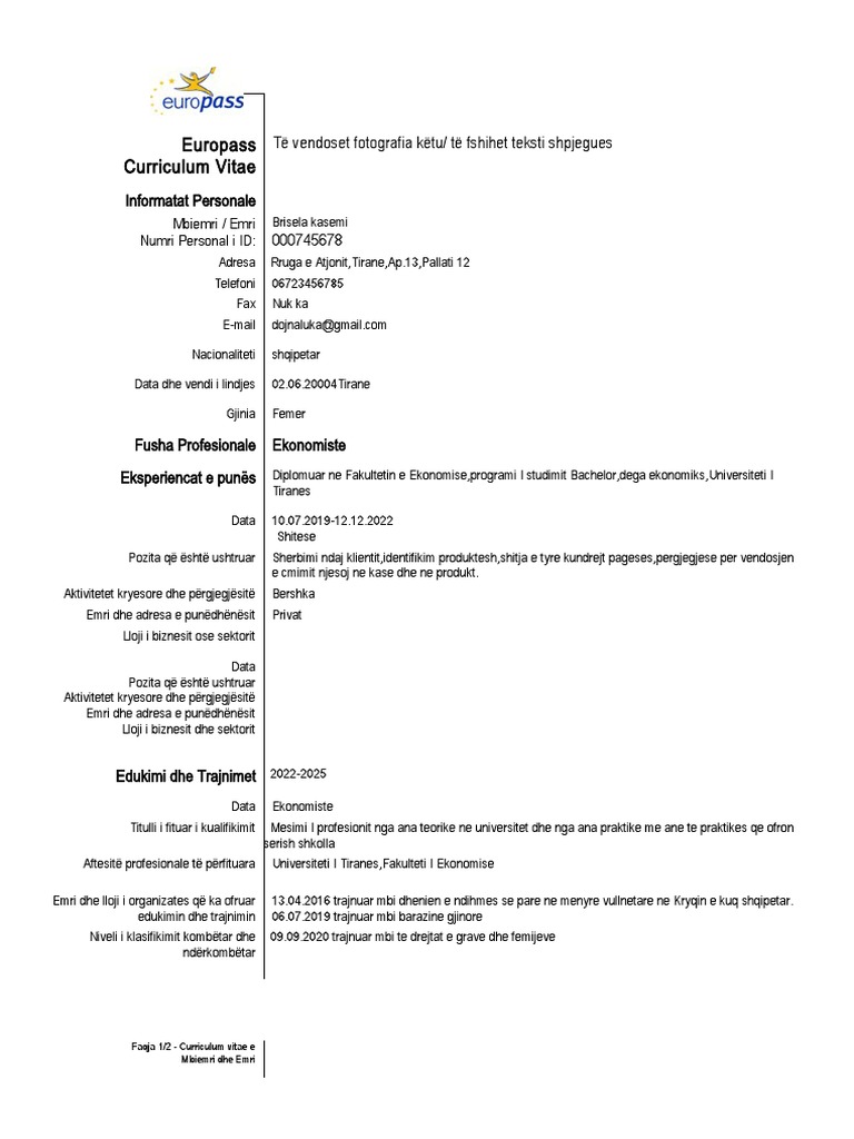 CV Europas-Shqip | PDF