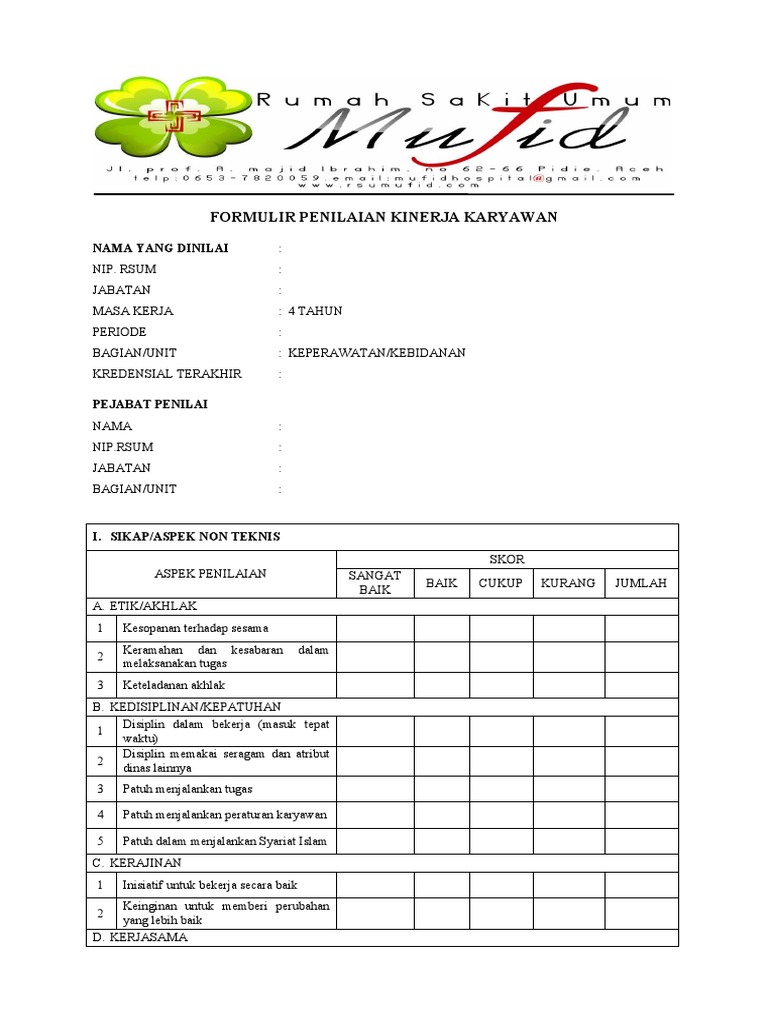 FORMULIR PENILAIAN KINERJA KARYAWAN PERAWAT dan BIDAN Fix tahun 4 | PDF