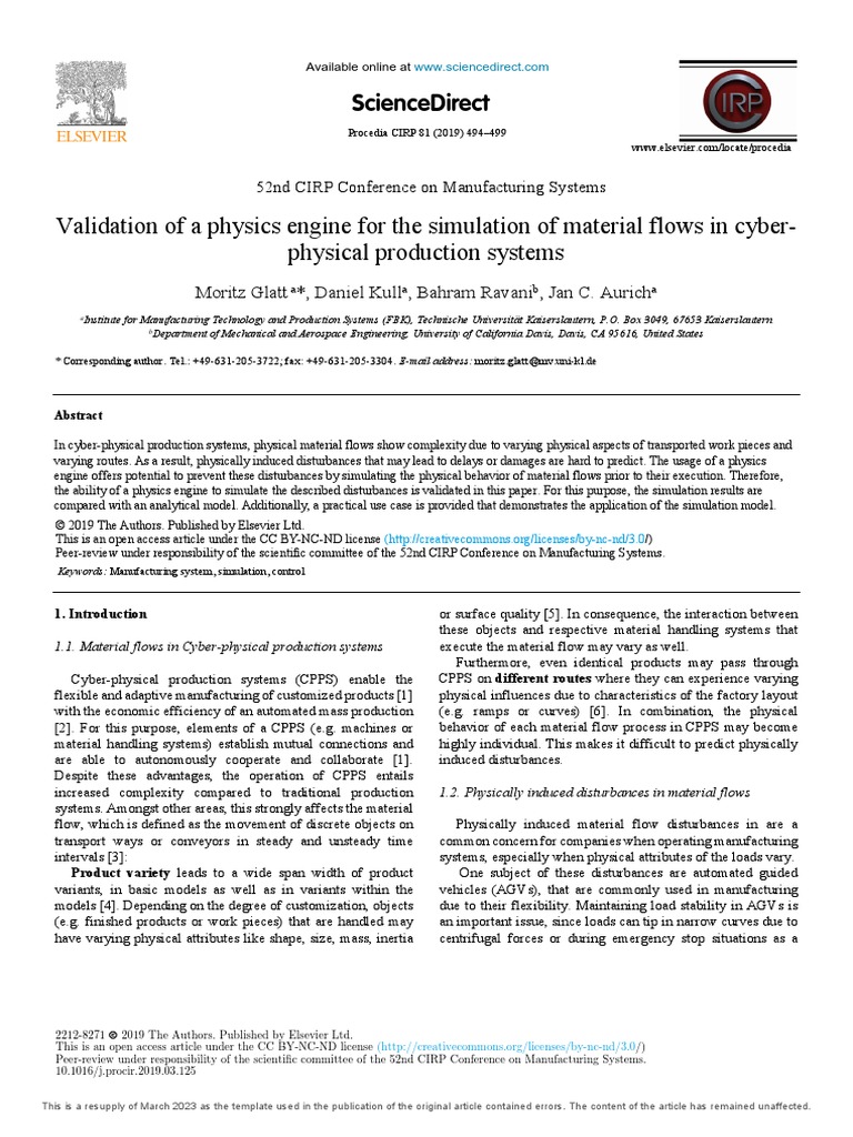 Validation of A Physics Engine For The Simulation of Material Flows in Cyber-Physical Production ...