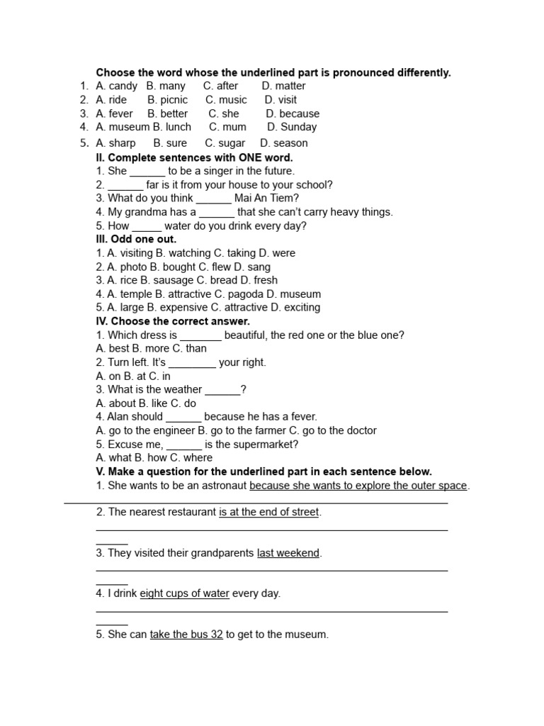 Placement Test For Grade 6 | PDF