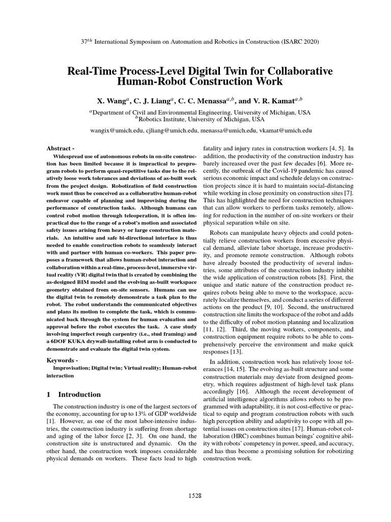 Real-Time Process-Level Digital Twin For Collaborative Human-Robot Construction Work | PDF ...