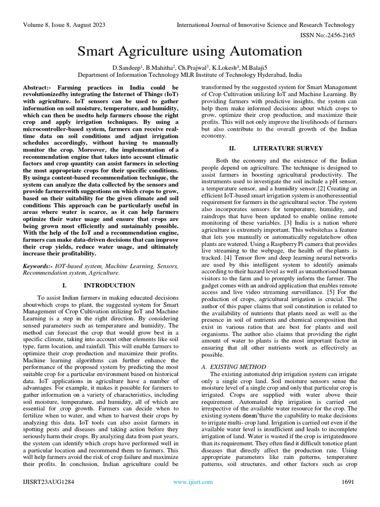 Smart Agriculture Using Automation | PDF | Agriculture | Internet Of Things
