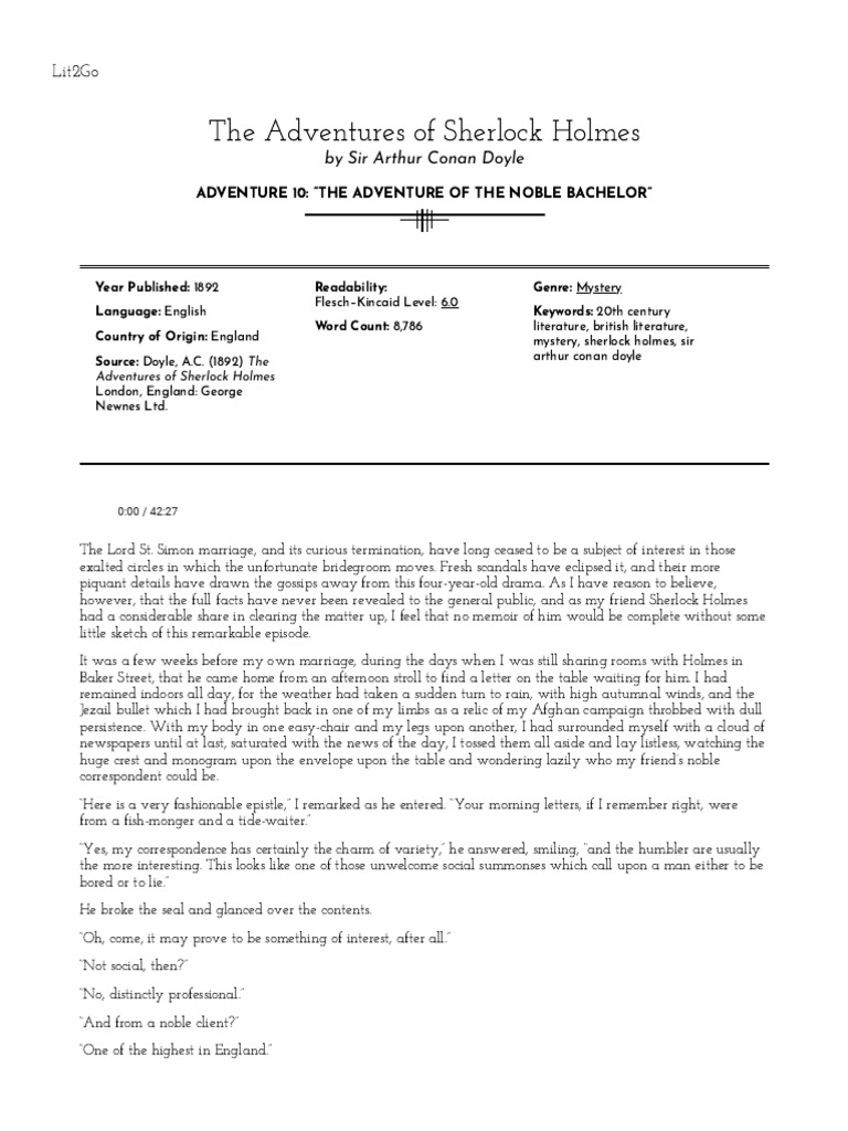 Adventure 10 - "The Adventure of The Noble Bachelor" - The Adventures ...