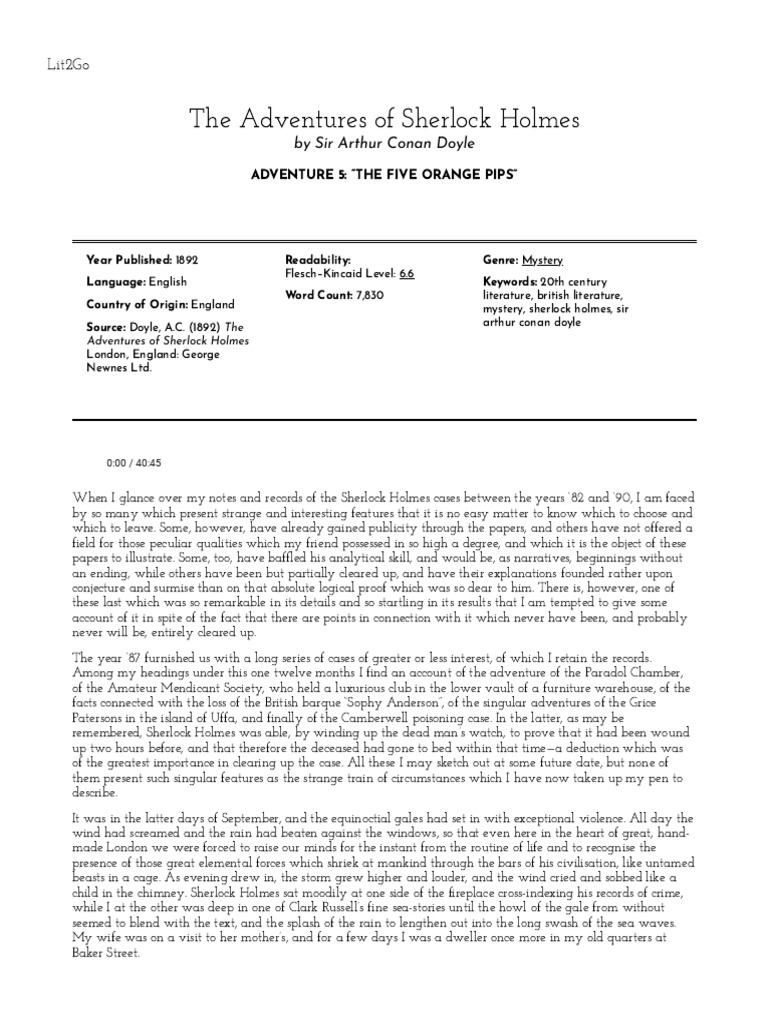 Adventure 5 - "The Five Orange Pips" - The Adventures of Sherlock ...