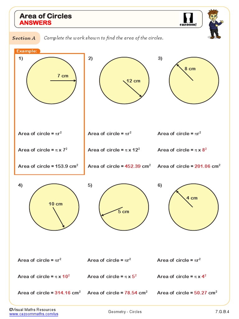 Worksheet g7 Cazoom Math. Circles. Area of Circles. Answers | Download ...