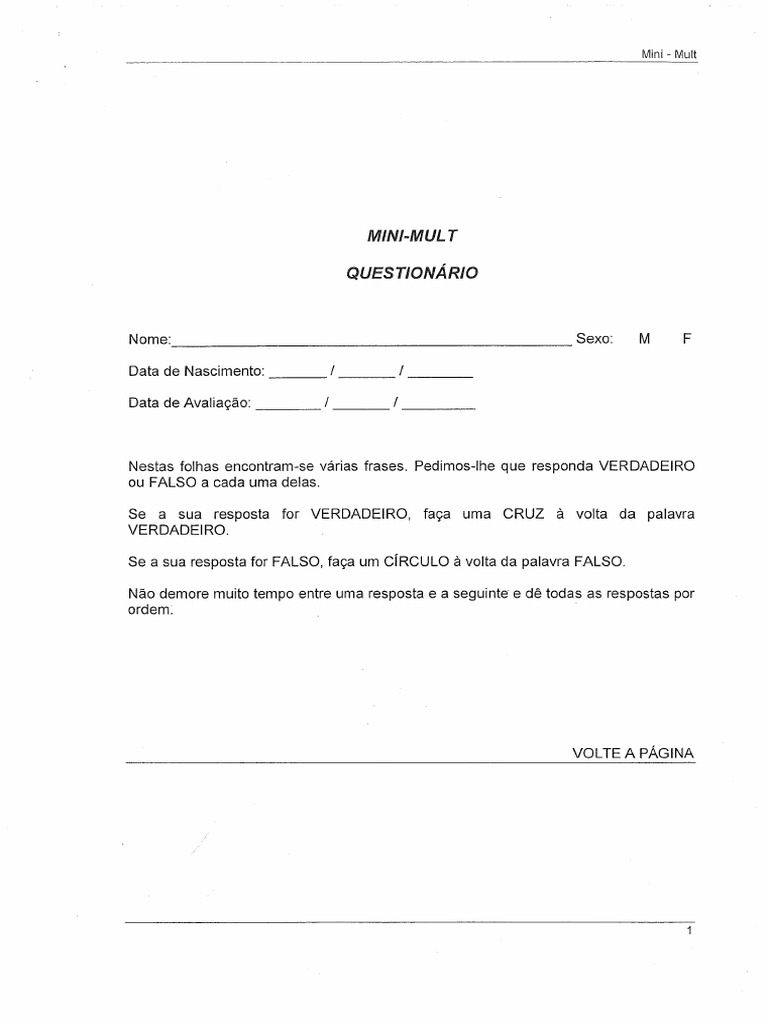 Mini Mult Questionário Pdf