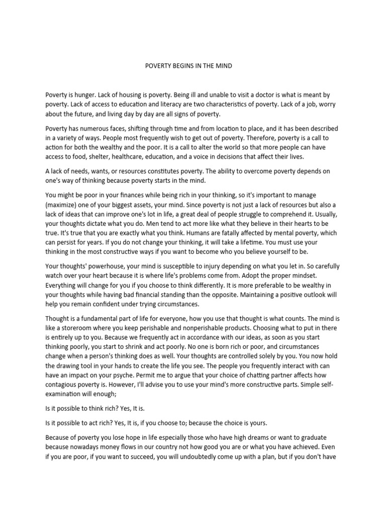 Poverty Begins in The Mind | PDF | Thought | Poverty