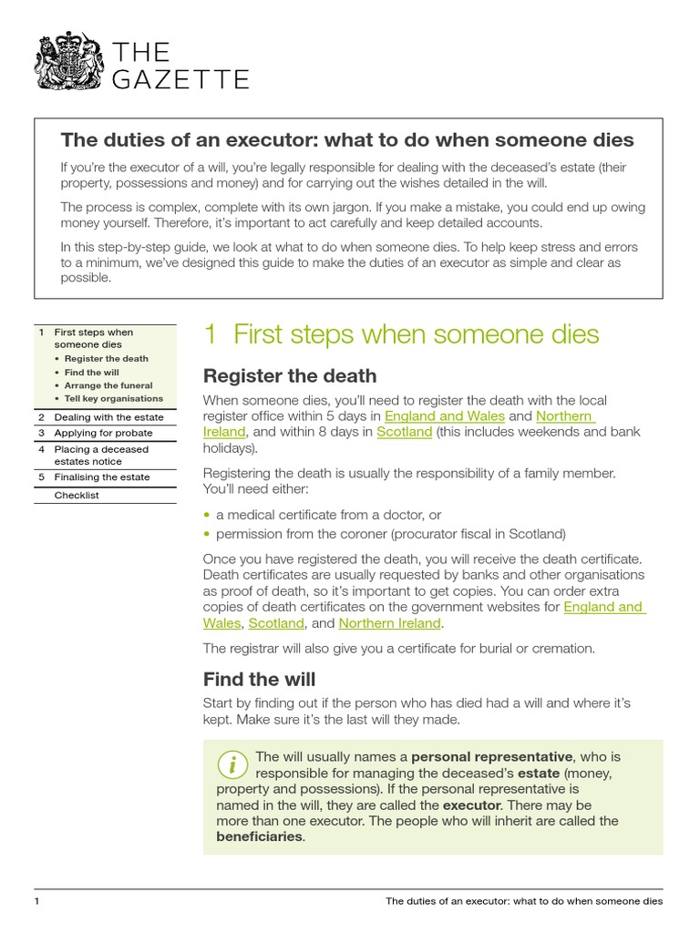 What To Do When Someone Dies Executor Duties | PDF | Probate | Personal Finance