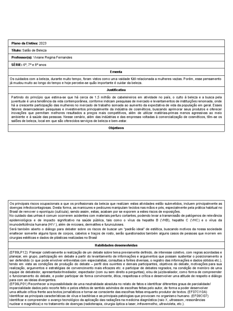 Ementa Salão de Beleza - 2º Semestre 2023 | PDF | Hepatite | Beleza