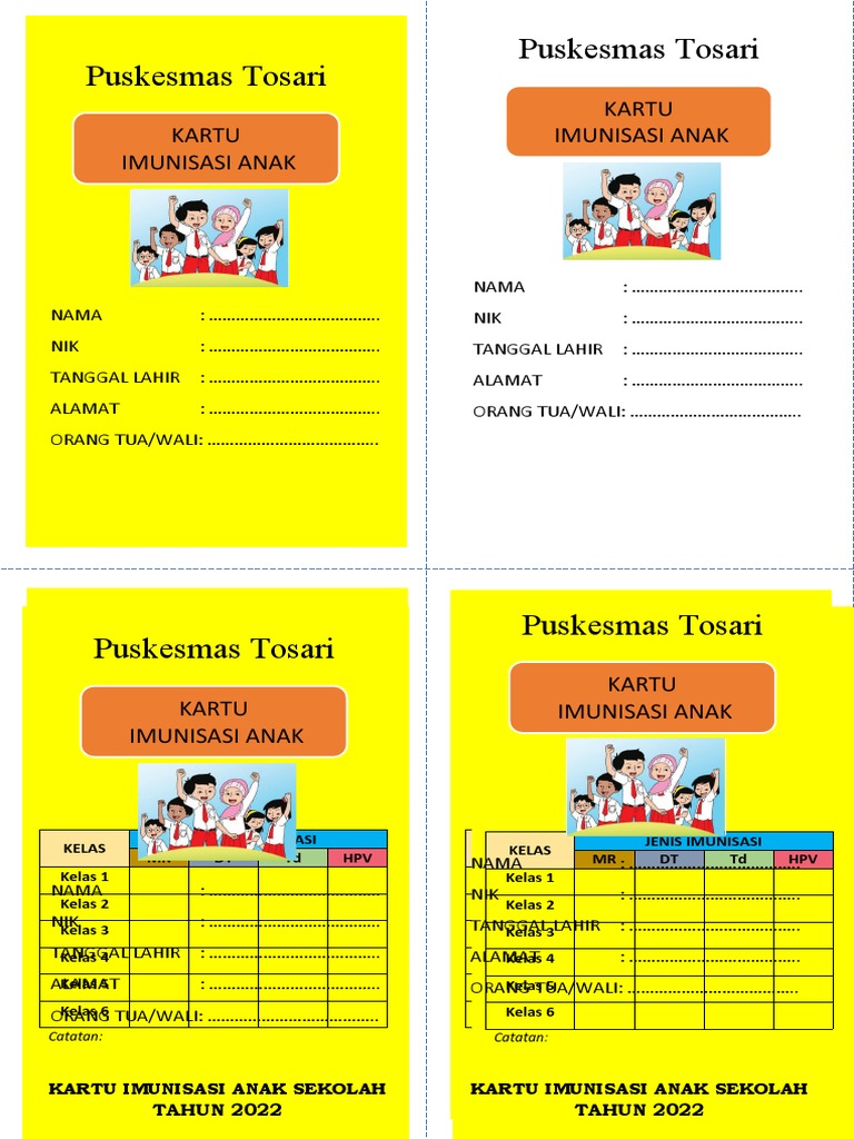 Kartu Imunisasi Anak Sekolah | PDF