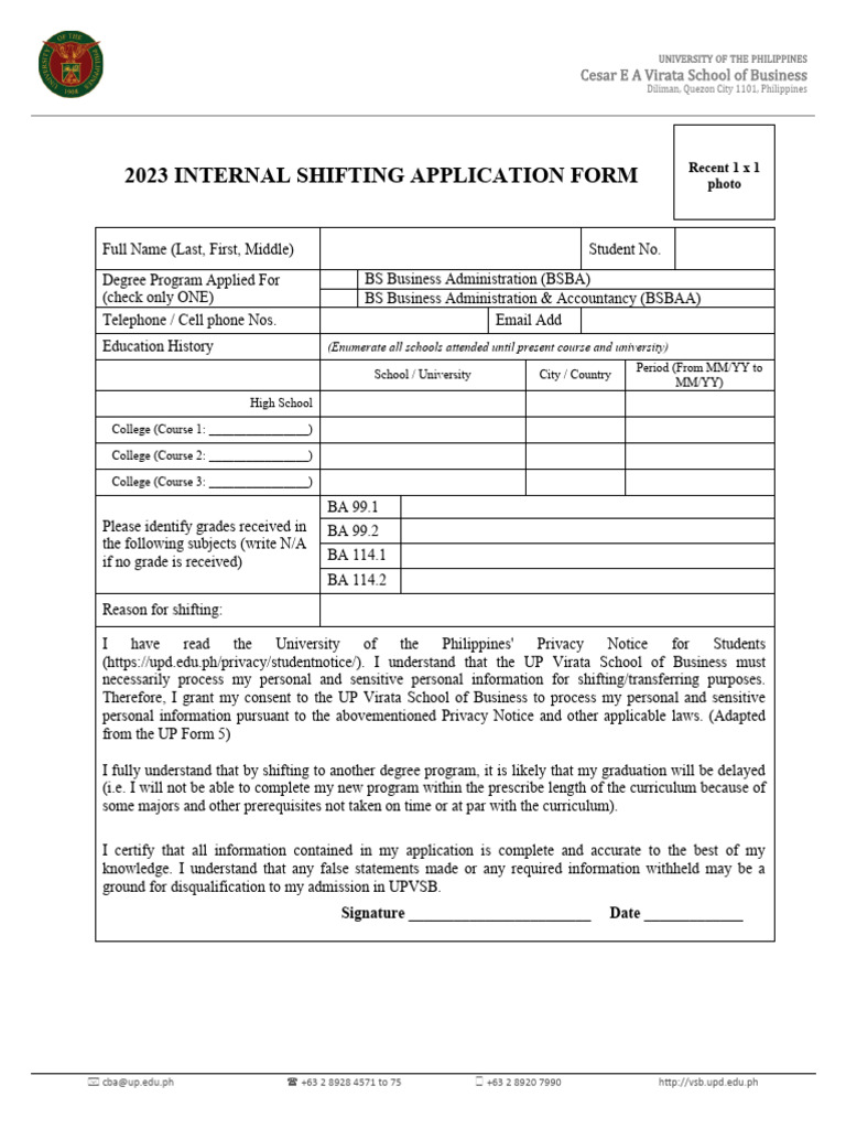 2023 VSB Internal Shifting Application Form | PDF