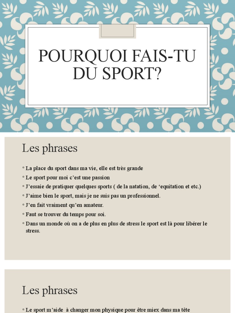 Pourquoi Fais-Tu Du Sport | PDF