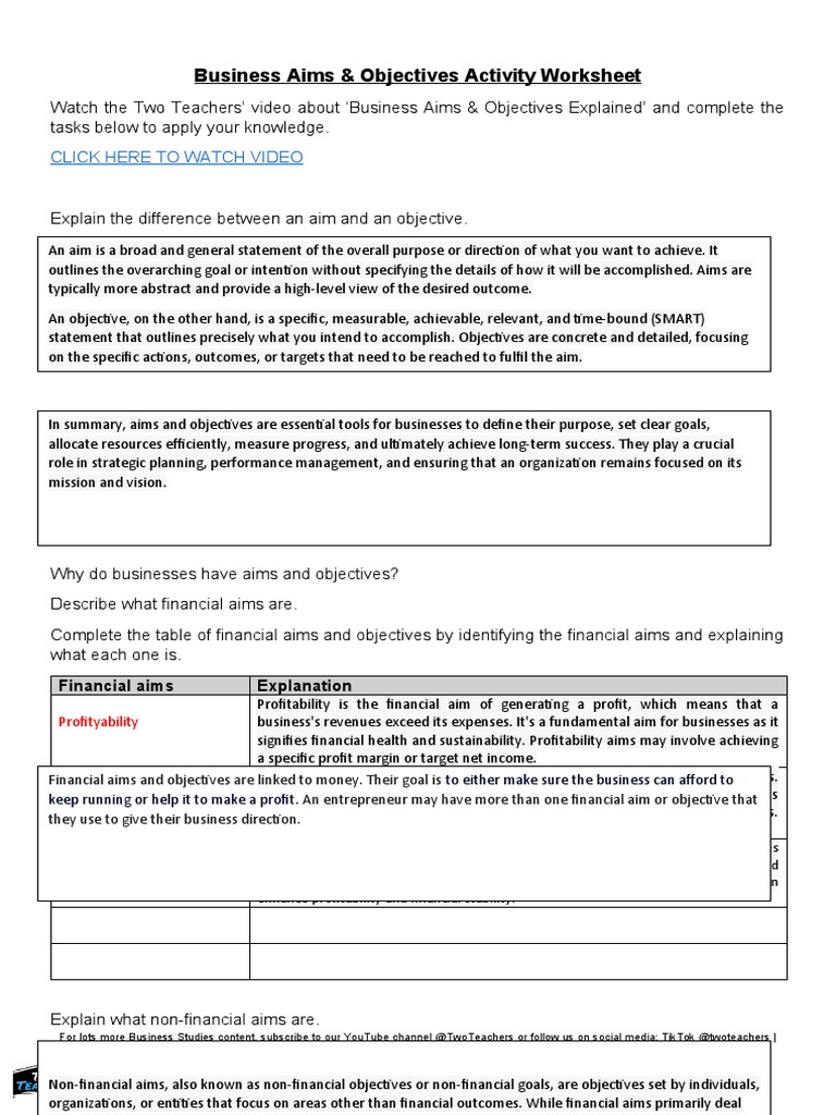 Business Aims and Objectives Overview | PDF | Career & Growth | Business