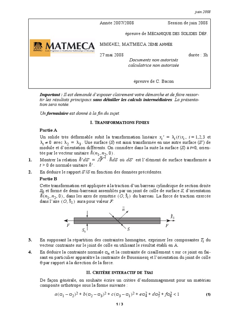Mécanique des solides : transformations et contraintes | PDF ...