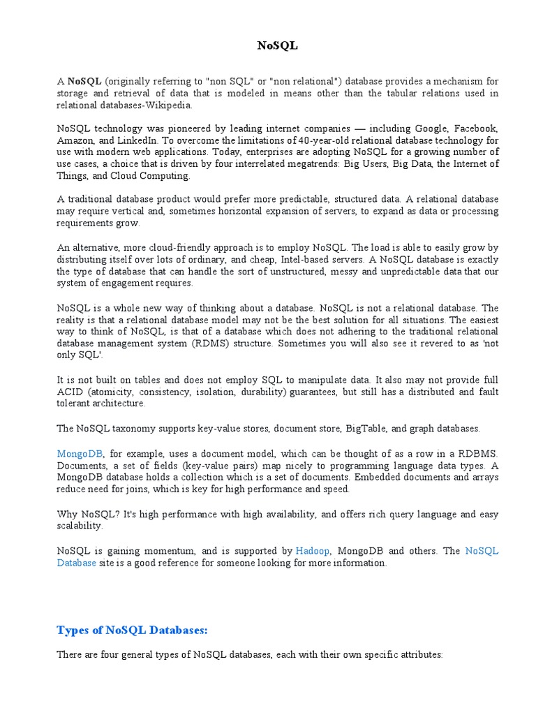 NOSQL | PDF | No Sql | Databases