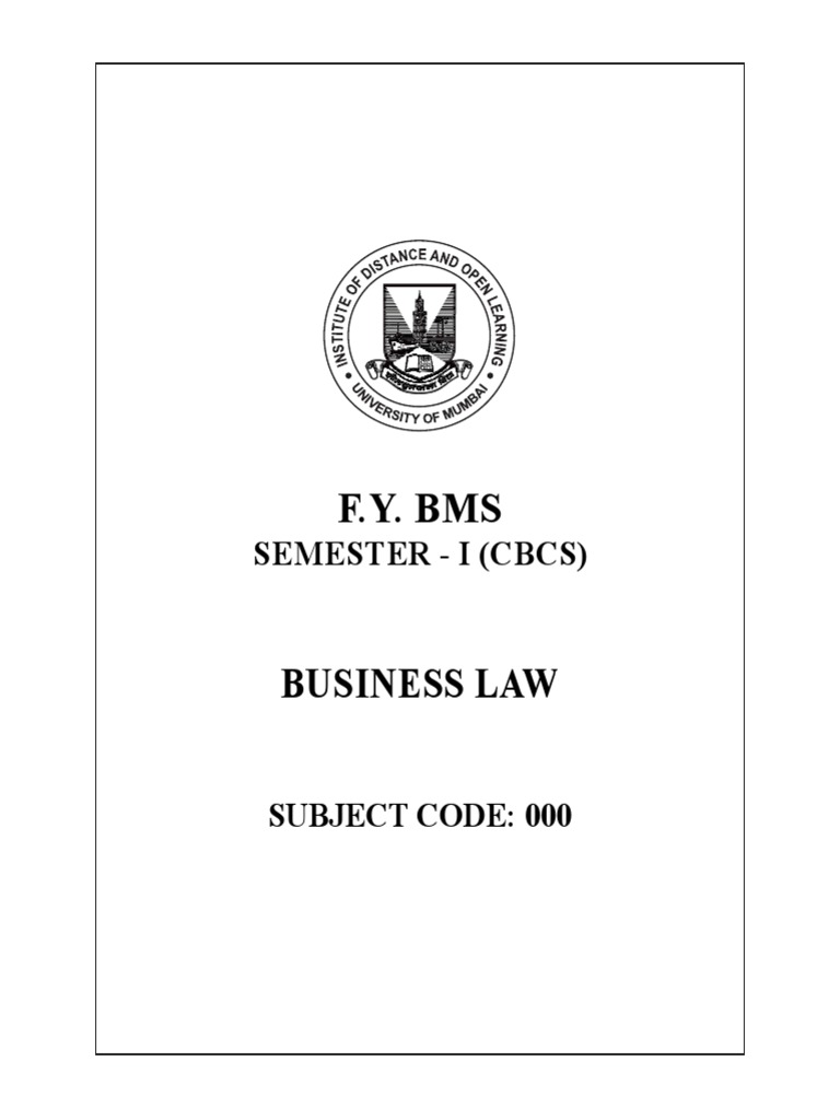 F.Y. BMS Semester 1 Business Law Syllabus | PDF | Consideration | Offer ...