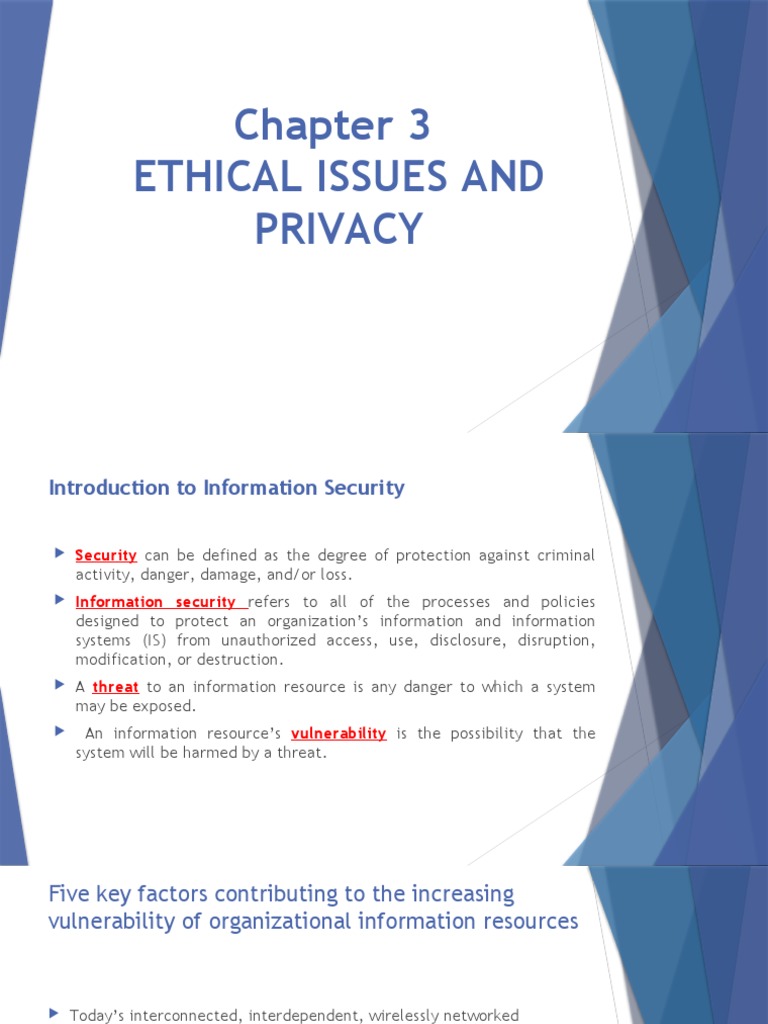 Chapter 3 - 1 MIS - Ethical Issues and Privacy | PDF | Risk | Risk ...