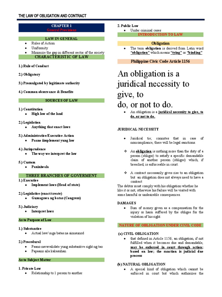 Law of Obligation and Contract Reviewer | PDF | Law Of Obligations | Crimes