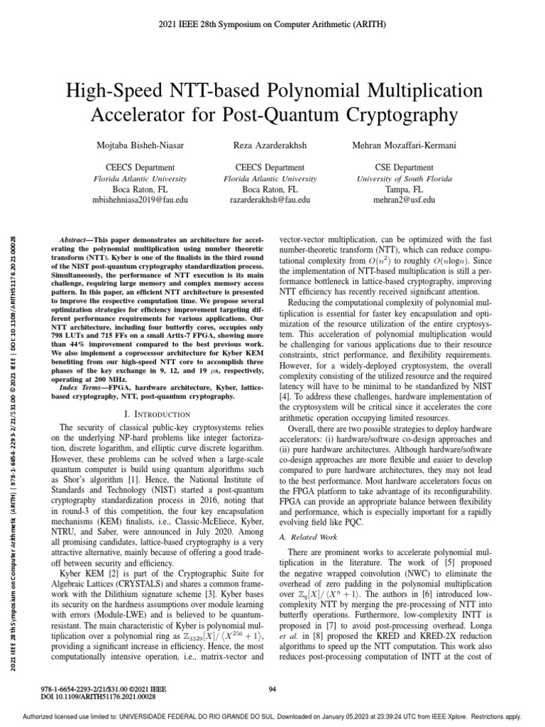 High-Speed NTT-based Polynomial Multiplication Accelerator For Post-Quantum Cryptography | PDF ...