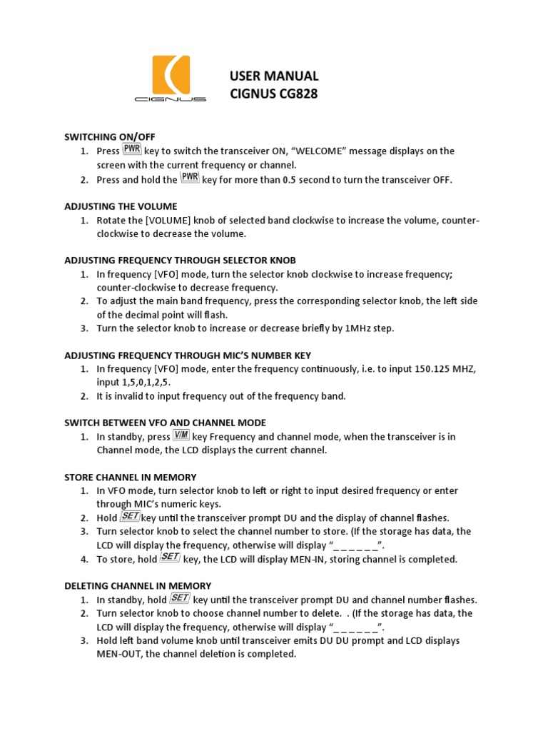 CIGNUS CG828 User's Manual Edited | PDF | Very High Frequency | Wireless