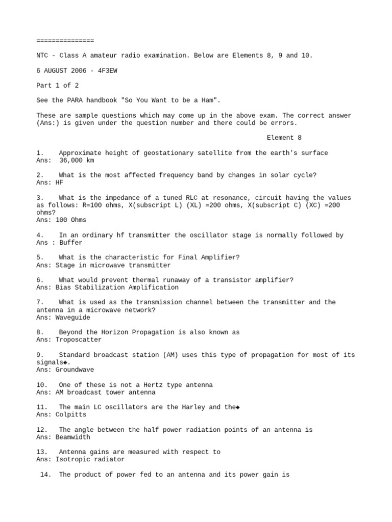 NTC Class A Radio Exam Reviewer | PDF | Science & Mathematics
