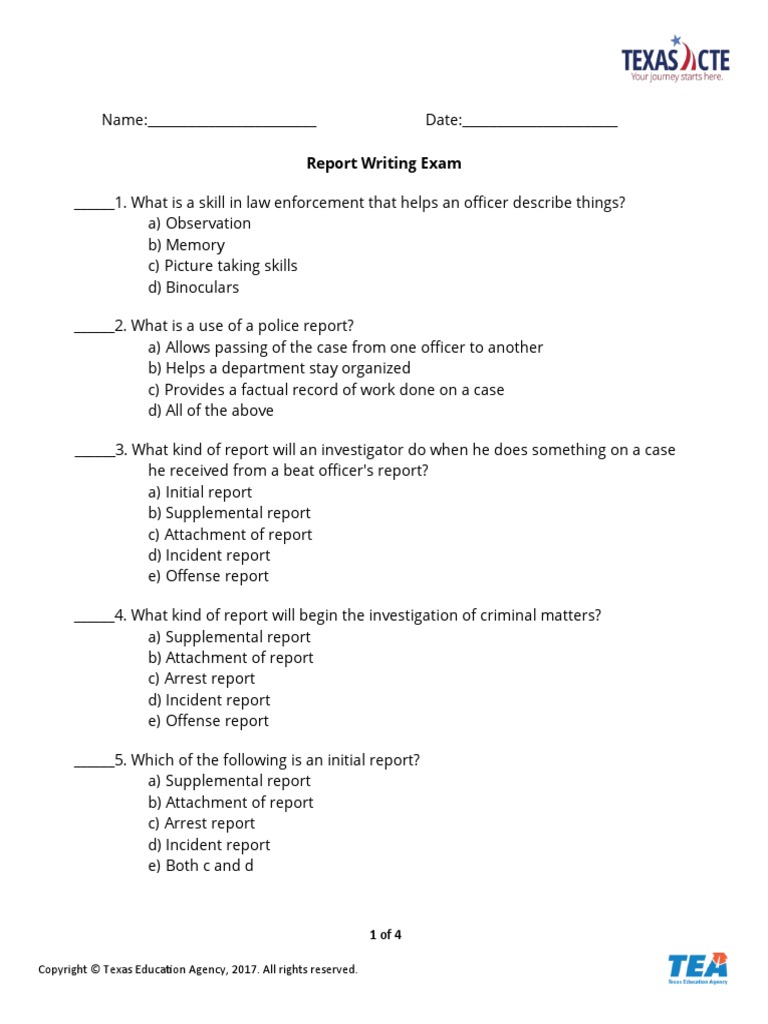 Report Writing- Report Writing Exam and Answer Key | PDF