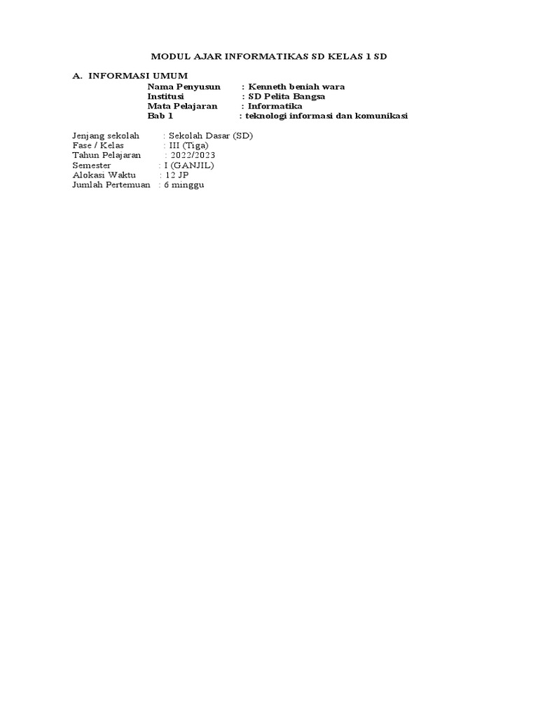 Modul Ajar Informatika Kelas 3 SD | PDF Modul Ajar Informatika Kelas 3 SD | PDF