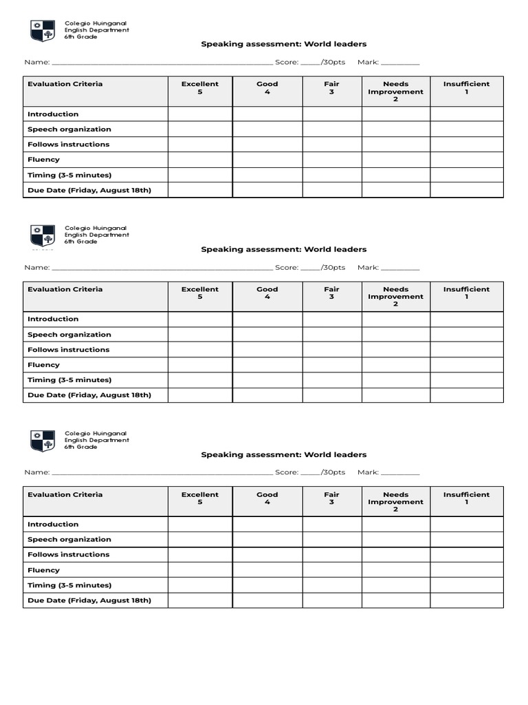 Speaking Video Rubric Pdf