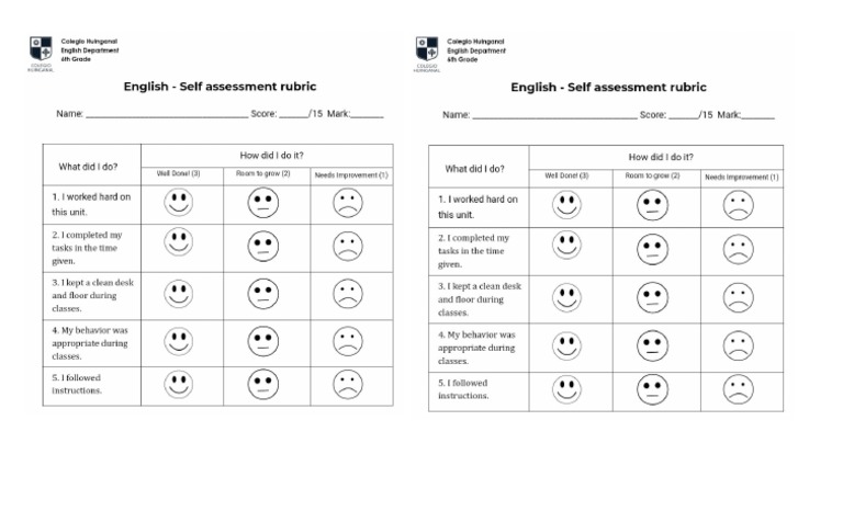Printable Self assessment rubric (2) | PDF