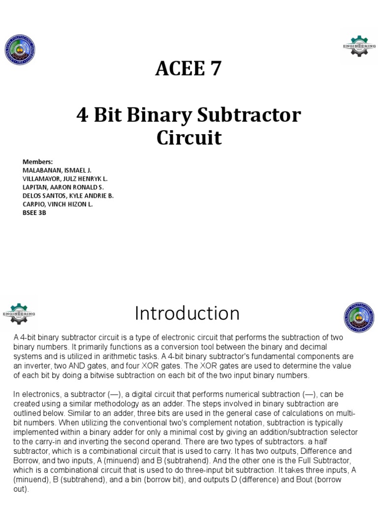 ACEE7 A9 4 Bit Binary Subtractor Circuit BSEE3B | PDF | Subtraction ...