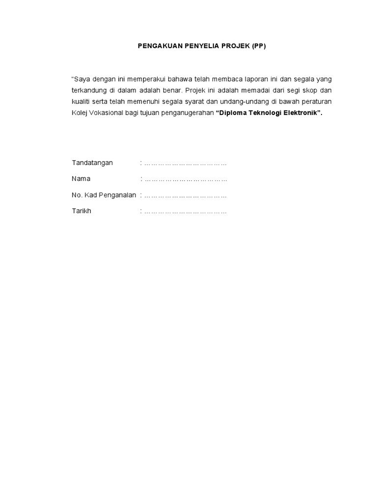 Pengakuan Penyelia Projek Diploma | PDF | Teknologi & Rekayasa
