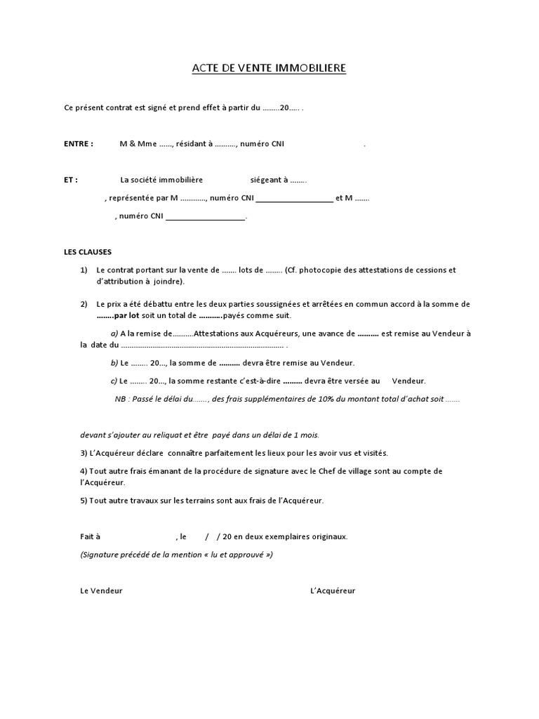 Acte de Vente Immobilier | PDF | Droit