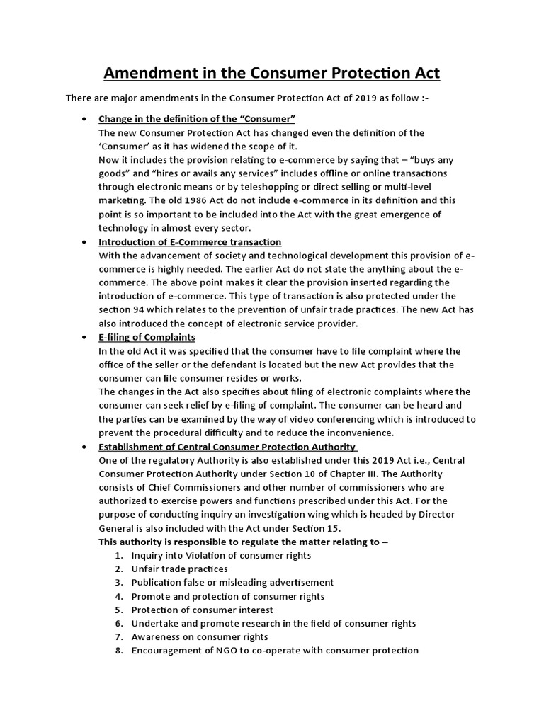 Consumer Protection Act 2019 Amendments | PDF | Consumer Protection | E ...