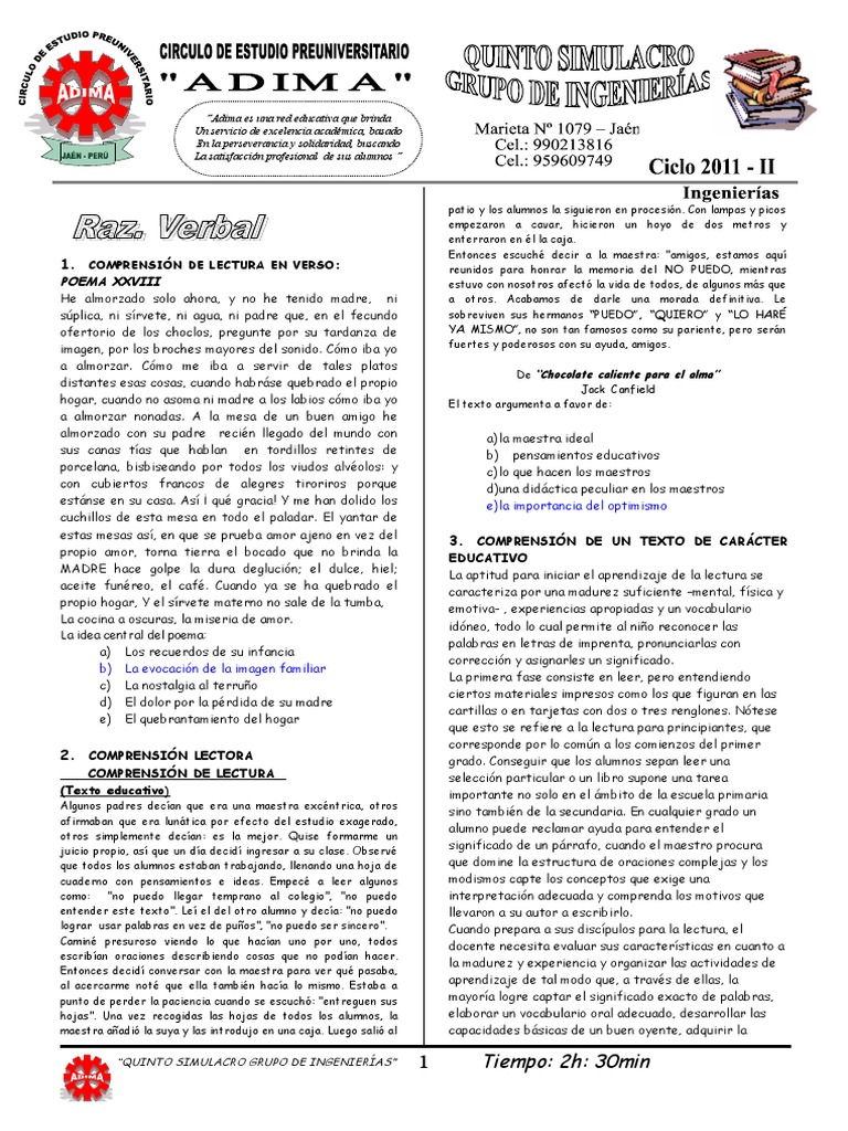 Quinto Examen Adima | PDF | Cognición