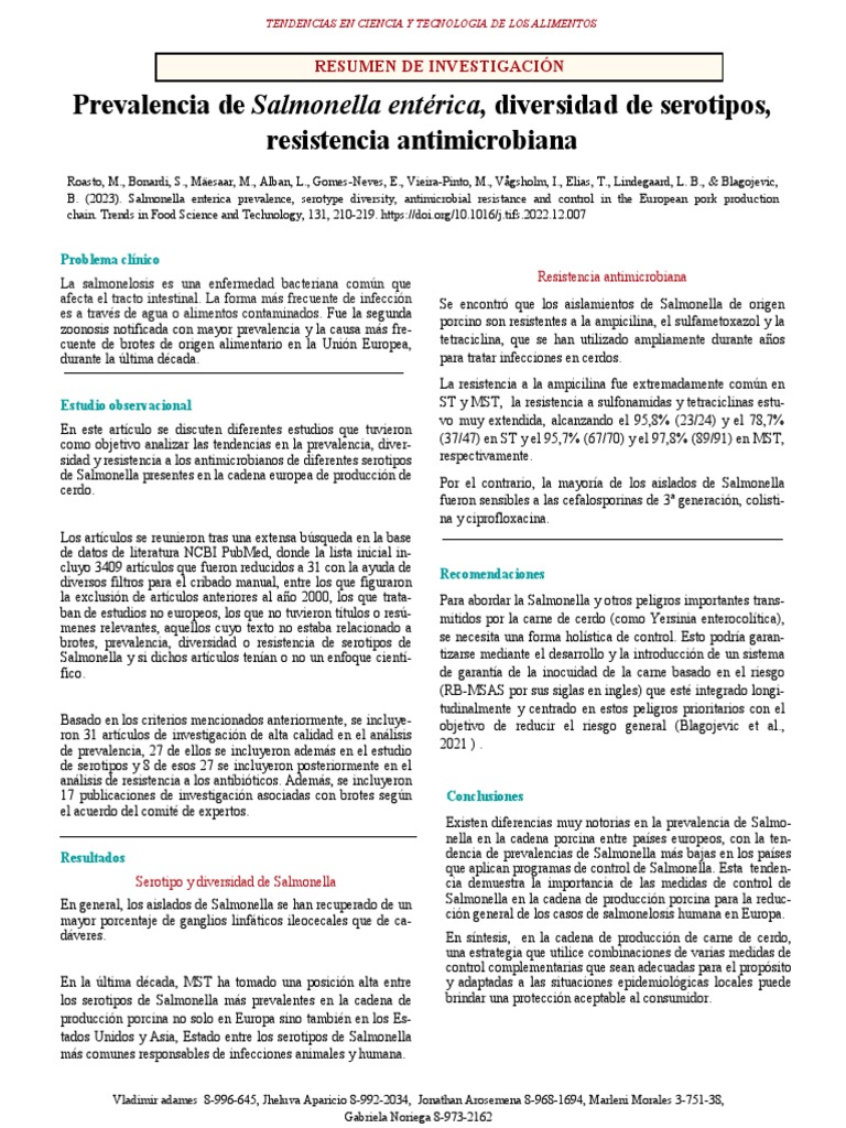 Prevalencia de Salmonella Entérica - Diversidad de Serotipos y Resistencia Antimicrobiana | PDF ...