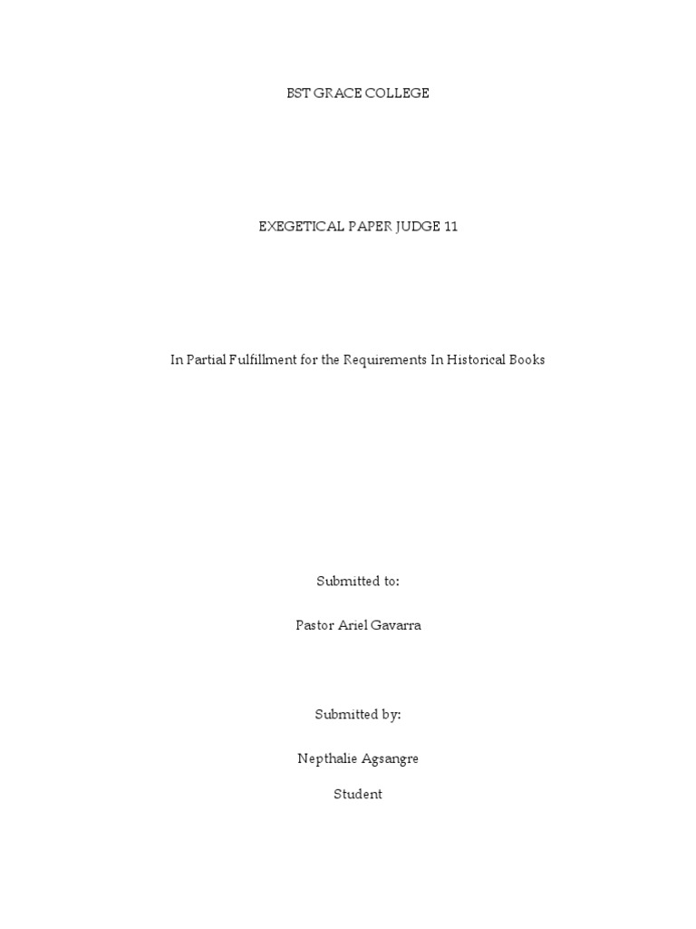Agsangre Nepthalie Historical Books Exegetical PDF Book Of Judges